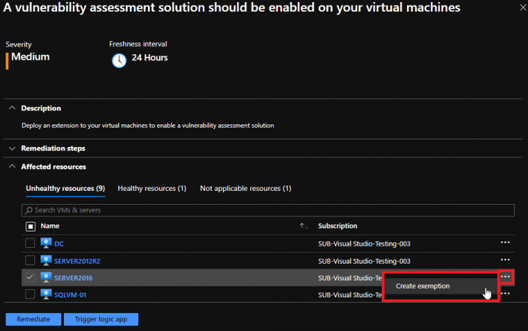 Create an exemption rule to exclude a resource from a security ...
